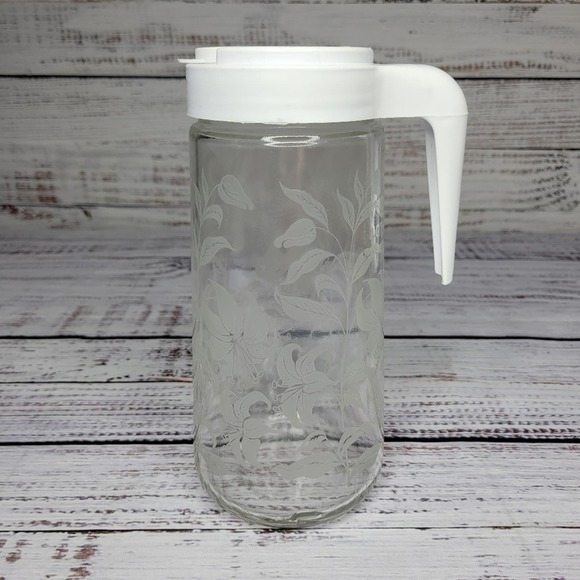TANG | Dining | Vintage Tang Floral Etched Glass Carafe Pitcher White ...